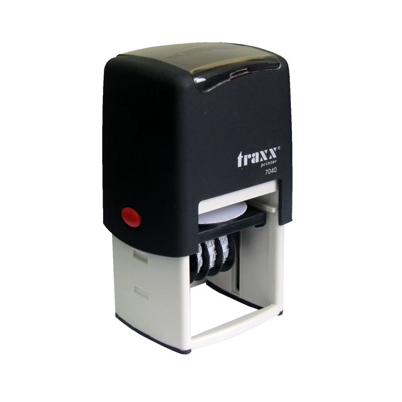 TIMBRE AUTOMATICO TRAXX CON FECHADOR ( 7040 ) 40 mm NEGRO | Sotocopias.cl