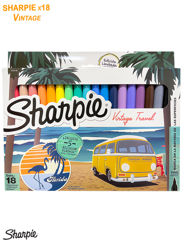 SET DE MARCADORES SHARPIE VINTAGE X 18UND + 5 STICKER P/COLOREAR ...